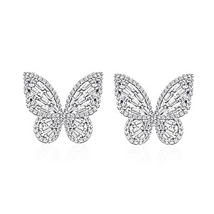 GELVTIC Silver Butterfly Earrings for Women, Silver Stud Earrings for Teen Girls,Hypoallergenic Earrings for Gift (95-Silver)
