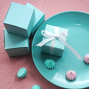 AKIO CRAFT Turquoise Small Cube Candy Boxes Bulk Teal Blue Wedding Party Favors Gift Boxes Baby Bridal Shower Thank You Treat Candy Boxes Supplies, 2x2x2 inch, 50pc