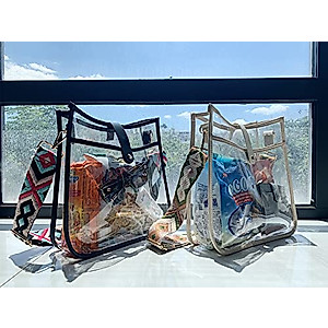 TopTTanBo Clear Crossbody Purse Bag for Women, Clear Messenger Bag Stadium Approved with Wide Shoulder Strap (black)