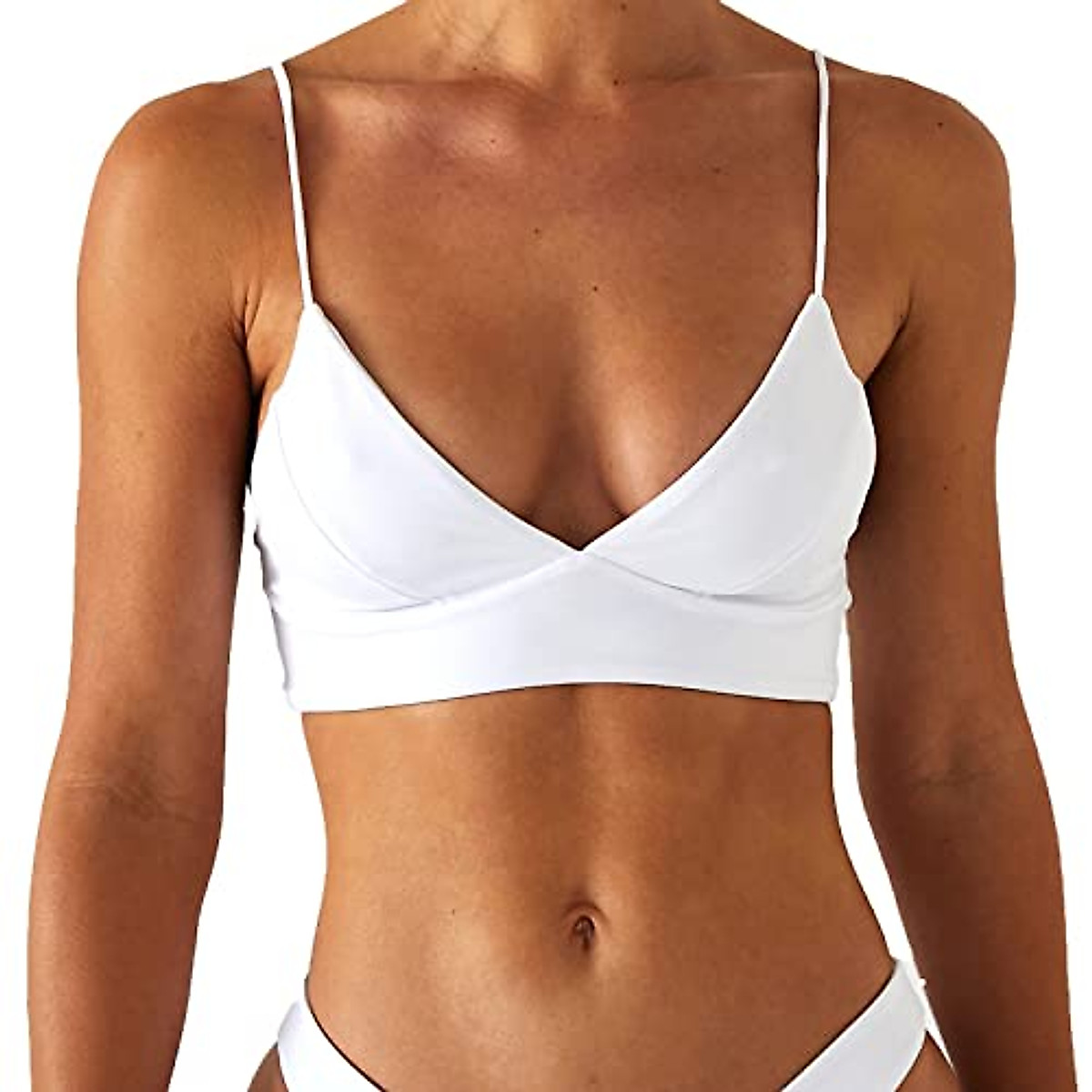 Women's Bikini Top Soild Color Push Up V Neck Bathing Suit Swimsuit Top White