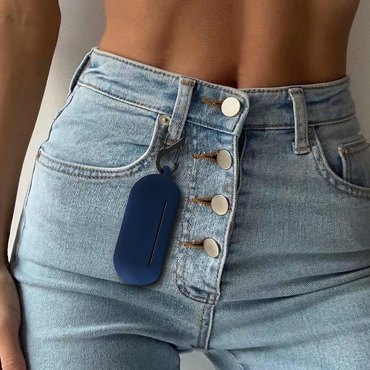 Geiomoo Silicone Carrying Case Compatible with Sony WF-C500, Portable Scratch Shock Resistant Cover with Carabiner (Navy Blue)