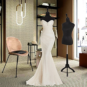 HCY Female Mannequins Torso Dress Form Mannequin Stand for Display 60"-67" Height Adjustable for Sewing Wooden Base, Fiberglass Body(Black)