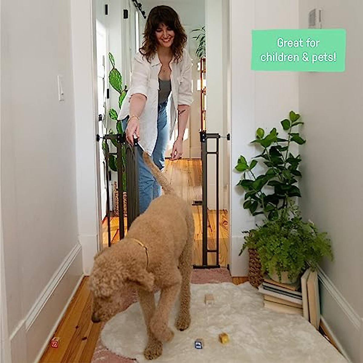 Summer Multi-Use Decorative Extra Tall Safety Pet and Baby Gate, 28.5"-48" Wide, 36" Tall, Pressure or Hardware Mounted, Install on Wall or Banister in Doorway or Stairway, Auto Close Door - Black