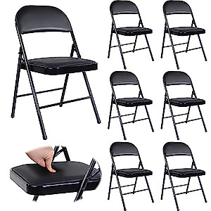 7 Pack Black Metal Folding Chair with Large Padded Seats Foldable Comfortable Event Chair with Steel Frame Metal Stackable Chairs for Outdoor Events Office Wedding Party, 330lbs Capacity