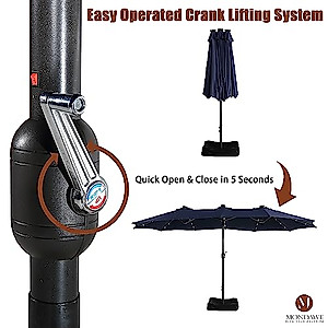MONDAWE 15ft Double Sided Patio Umbrella with Solar Lights (Base Included) Large Outdoor Table Umbrella Rectangular Market Umbrella with Hand Crank 36 LED 12 Ribs for Outside Backyard Poolside