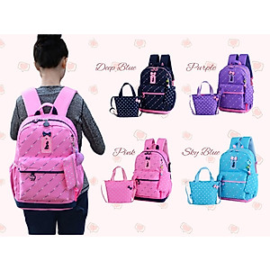 VIDOSCLA 3Pcs Heart Printing Backpack Sets Bowknot Primary Schoolbag Travel Daypack Shoulder Bag Girls Rucksack knapsack