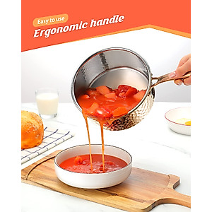 DAEDALUS 2 Quart Uncoated Nonstick Saucepan with Lid, Stainless Steel Pot Triply Hammered Copper for Cooking, Induction Saucepan Cookware for Home Kitchen Restaurant, Dishwasher Oven Safe - Gold