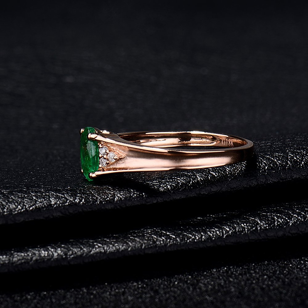 Lanmi Solid 14K Rose Gold Natural Green Emerald Diamonds Engagement Ring Wedding Rings for Ladies Women Promotion