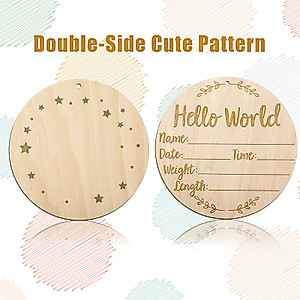 Wooden Baby Announcement Sign, 5.9 inch Baby Birth Announcement Sign with Ink Pad Markers Hello World Newborn Sign Baby Nursery Name Sign for Birthday Baby Showers Photo Props