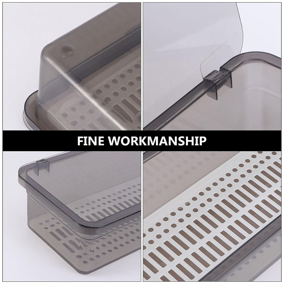 Cabilock 2pcs Flatware Tray with Lid, Kitchen Cutlery Tray and Utensil Drawer Organizer, Silverware Countertop Storage Container with Cover (Black)