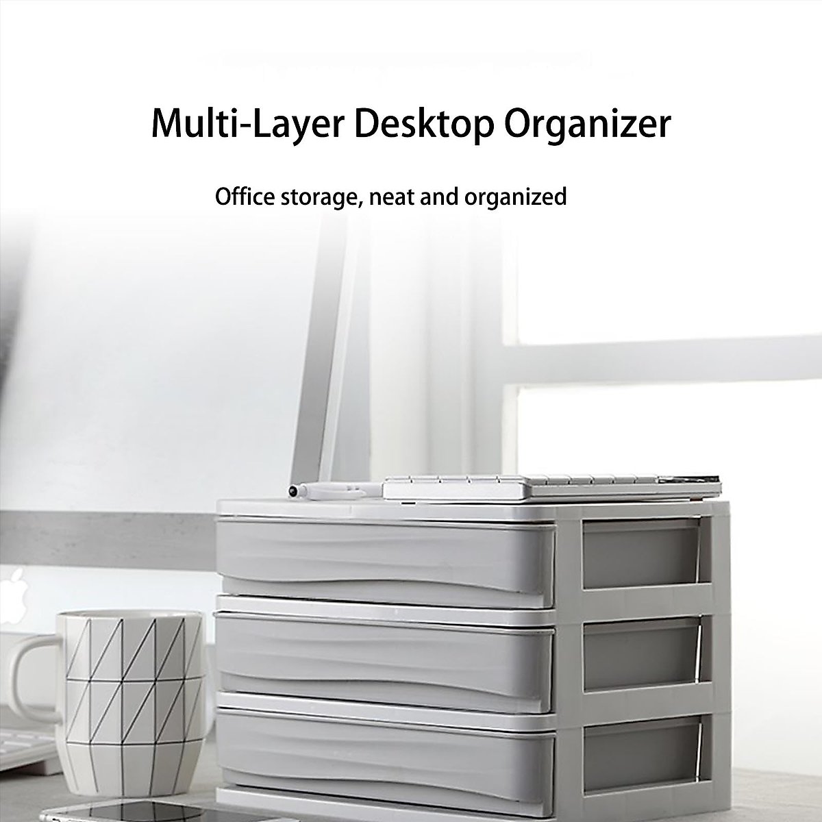 White Organizer with Drawers，Flat File Storage，Desktop Drawer Cabinet，PP Material, Sturdy and Durable, Suitable for Various Office Supplies, Craft Supplies, School Supplies, (Color : White, Size : 3