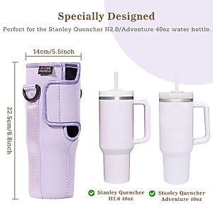 Nuovoware Water Bottle Carrier Bag Fits Stanley 40 Oz Tumbler with Handle, Water Bottle Bag with Adjustable Shoulder Strap, Neoprene Water Bottle Holder for Stanley Water Bottle Accessories, Purple