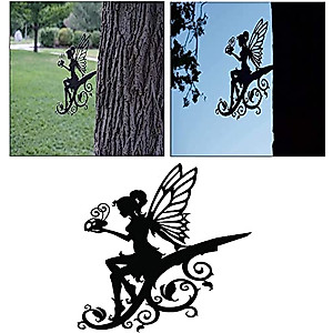 Outdoor Decor Metal Art Fairy Silhouette Sculpture Garden Lawn Backyard Tree Ornaments