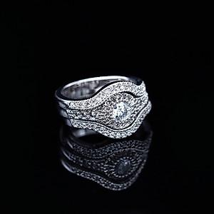 Uloveido White Gold Plated Cubic Zirconia Wedding Ring 3 Sets Stackable Rings Engagement Bridal Band Solitaire Accent RA0346 (Size 7)