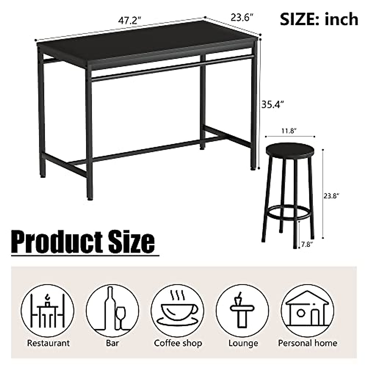 Hooseng Kitchen Table and Chairs for 4, Industrial 5 Piece Dining Room Set, Counter Height for 35.4'', Bar Table with 4 Stools for Home, Breakfast Nook, Restaurant, Pub, Black