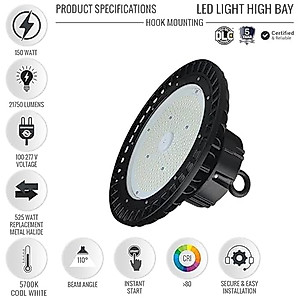 LEDMyplace UFO LED High Bay Light, 240W/220W/200W Adjustable, UFO Led Shop Lights, 36,000LM 4000K Cool White 0-10V Dimmable, 120-277V, Commercial Bay Lighting for Warehouse Factory Barn, Pack of 10