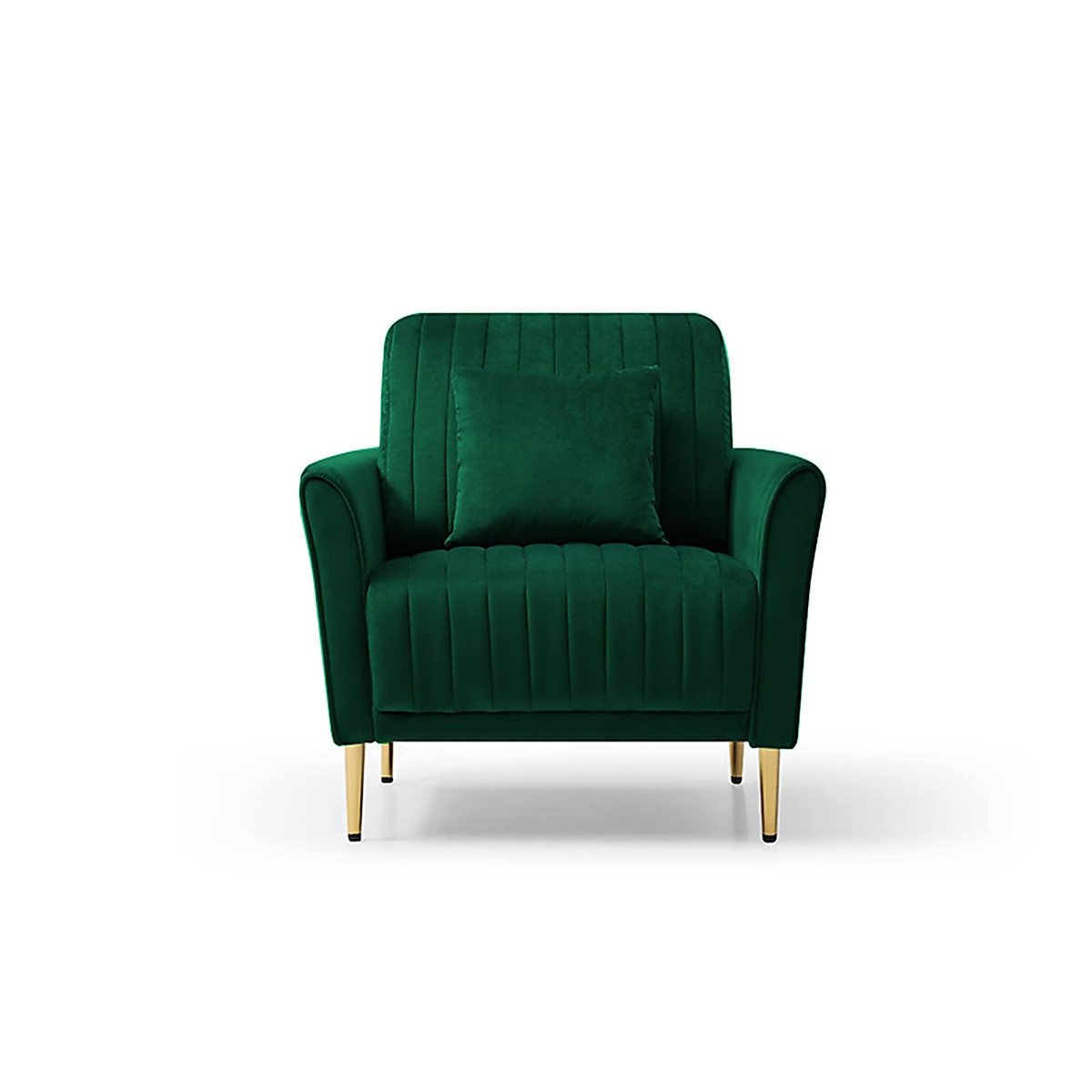 anwickjeff Modern Velvet Accent Chair, Green, Soft Velvet Sofa Couch Chair with Gold Metal Legs, Adjustable Backrest Pillow, Comfortable Club Armchair for Living Room, Office, Reading