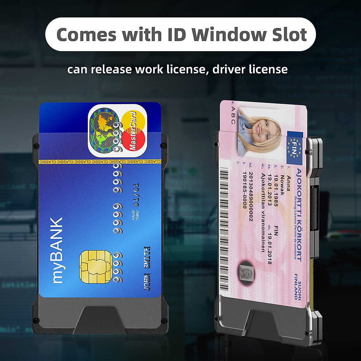 ONLOOKER Wallet for Men - Slim Aluminum Metal Money Clip Wallet with 1 Clear Window, ID Card Holder Holds Up 15 Cards with Cash Clip, Ultra-Thin Minimalist Wallet (Black)