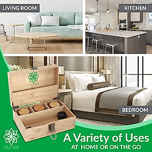 Improved. Nunya Large Storage Box for Herbs with Accessories, a Storage Container with Accessories, 5 pc kit w/ 3 Glass Jars and Rolling Tray