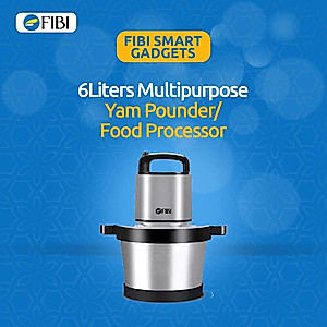 FIBI FOOD PROCESSOR - 1500W, Multi-Functional Food Chopper, Electric Meat Grinder and Yam Pounder,4 Sharp Blades,6Liters