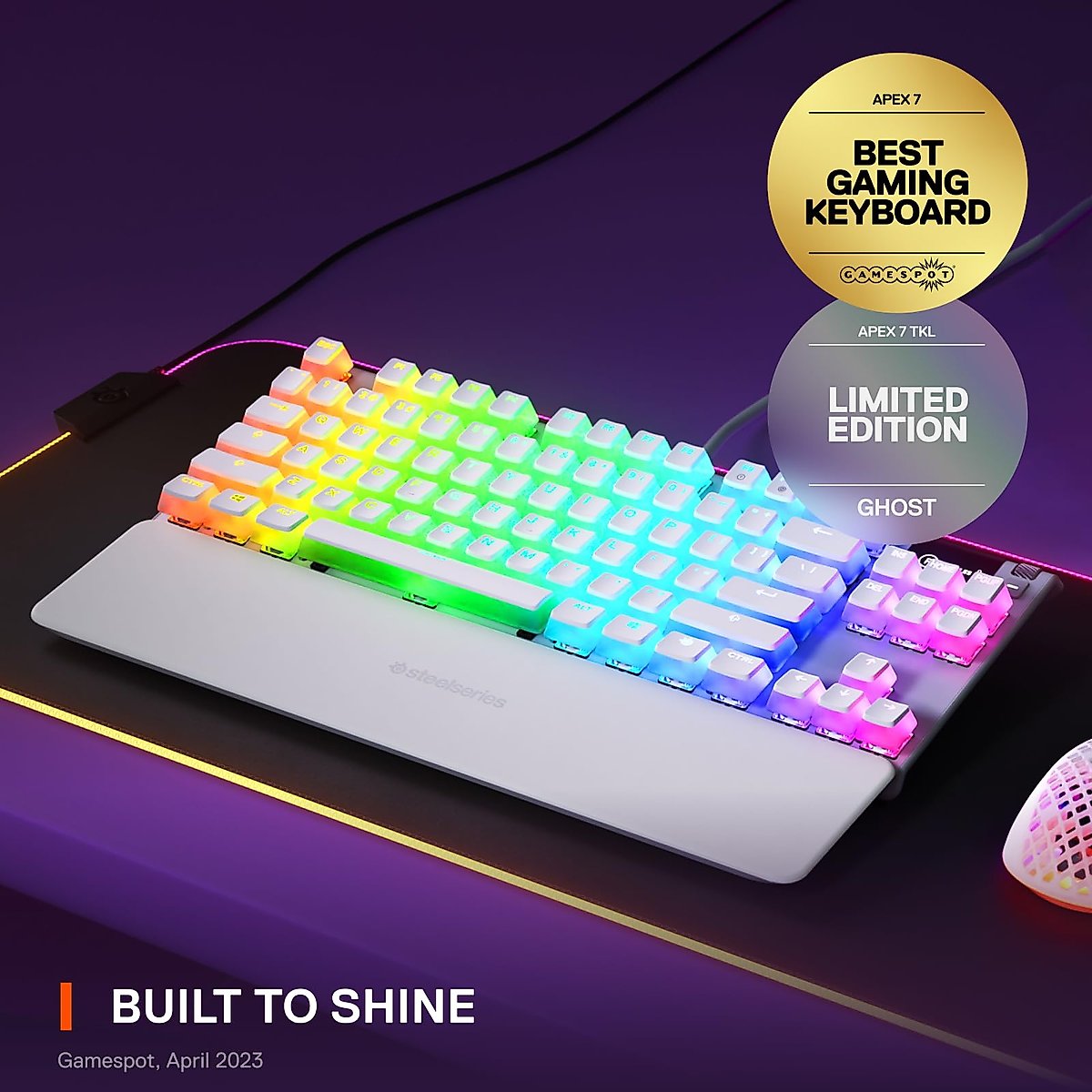 SteelSeries Apex 7 TKL Compact Mechanical Gaming Keyboard – OLED Smart Display – USB Passthrough and Media Controls – Linear and Quiet – RGB Backlit (Red Switch) - Ghost