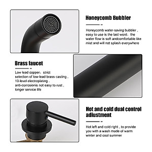 InEarz Kitchen Tap Brass Faucet Matte Black Bathroom Sink Faucet Tap, Water Swivel Spout Wall Mounted Bath Mixer Hot Cold Wash Basin Hot Cold Water, Vessel Basin Faucet, lz322