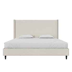 DHP Eveline Upholstered Platform Bed Frame - King in Textured Ivory Canvas