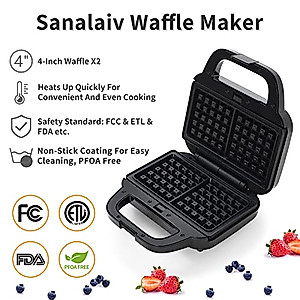 Sanalaiv Waffle Maker, Waffle Maker with Removable Plates, Nonstick Chaffle Maker, Small Waffle Maker Mini, Keto Waffle Iron Easy to Clean, PFOA Free, 5.5 Inches * 2Pcs