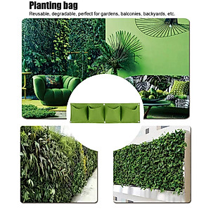 4Pcs Vertical Hanging Outdoor Wall Planter 4 Pocket Plant Grow Bag Wall Mounted Reusable Degradable Felt Garden Planter Herbs, Succulents Artificial Pl or Flowers. (Green)