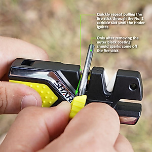 SHARPAL 101N-G Kitchen Pocket Knife Sharpener Survival Camping Tool with 2 Fire Starters Ferro Rod, Whistle & Diamond Sharpening Rod for Straight and Serrated Blade