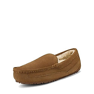 DREAM PAIRS Men's House Slippers Moccasin Indoor Outdoor Fuzzy Furry Loafers Suede Leather Warm Comfortable Shoes,Size 15,Tan