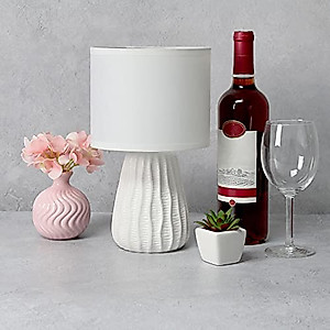 Simple Designs LT1138-OFF 11.02" Traditional Mini Modern Ceramic Texture Pastel Accent Bedside Table Desk Lamp w Matching Fabric Shade for Decor,Bedroom, Nightstand, Living Room, Entryway, Off White