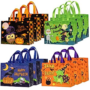 Loveinside Halloween Medium Recycled Gifts Bags with Handles, Reusable Halloween Party Gift Bag, Shopping Bag - 13" x 5" x 10", 12 Pcs
