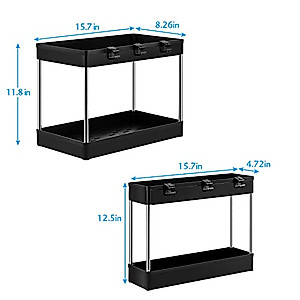 Under Sink Organizer, UBeishun 2 Tier Bathroom Sink Organizer with Hooks, Cleaning Supplies Holder, Multi-purpose Storage Shelf for Home Kitchen Cabinet Organization (2 Pack)