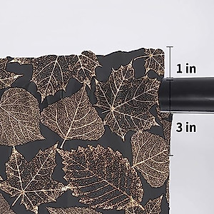 BOBOWUNY Thanksgiving Fall Sheer Window Valance Rod Pocket Valance Curtain, Gold Autumn Maple Leaves Black Backdrop Semi Sheer Drapery for Bedroom Kitchen Window Decor Curtains, 1 Panel 54"x18"