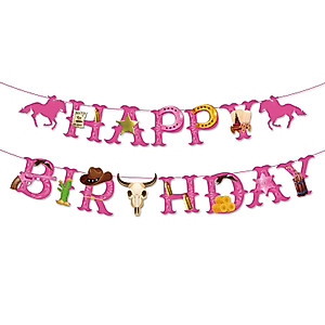 Cowgirl Themed Party Decorations Cowgirl Happy Birthday Banner, Western Cowboy Party Cowgirl Birthday Banner for Horse Birthday Party, Baby Shower, Western Cowgirl Birthday Party Supplies