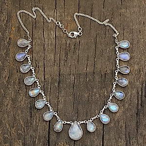 NOVICA Artisan Handmade Rainbow Moonstone Necklace Jewelry Sterling Silver White Pendant Waterfall India Good Fortune Birthstone [17 in min L x 17.75 in max L Pendant(s) 8.25 in L x 0.7 in W x 0.2 I]