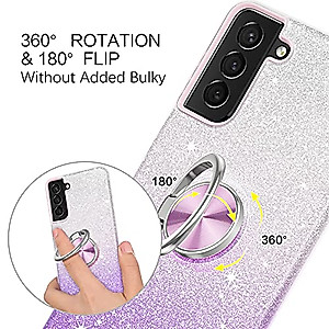 BENTOBEN Samsung Galaxy S21 Plus Case 6.7", Sparkly Glitter Slim Phone Case with 360° Ring Holder Kickstand Car Mount Supported Dual Layer Protective Cover for Samsung Galaxy S21+ Plus 5G 2021, Purple