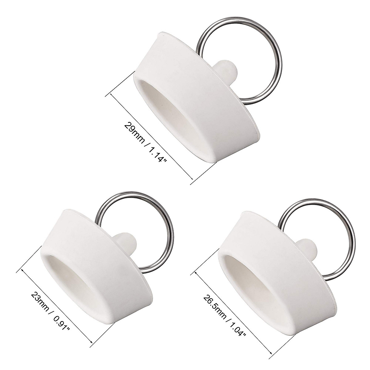 uxcell Drain Stopper, 3 Sizes Rubber Sink Stopper Plug 23mm/26.5mm/29mm with Hanging Ring for Bathtub Kitchen and Bathroom 1Set (3 Pieces)
