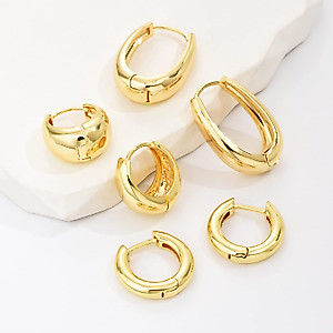 Gold Hoop Earrings for Women, Chunky Gold Hoops Set Lightweight, Hypoallergenic Gold Plated Thick Hoop Earrings Pack, Small Hoop Earrings Jewelry(3pair,Chunky)