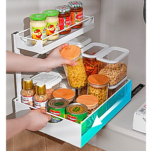 KINGPOUL Under Sink Organizers-2-Tier L-Shape Heavy Duty Metal Smooth Slide Out Pull Out Drawers for Under Cabinet Storage Around Plumbing, Under Kitchen Bathroom Sink Organizers and Storage（White
