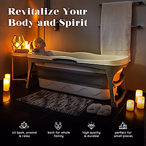 Portable Bathtub for Adult - Large 56'in Foldable Collapsible tub - Ergonomically Designed for the Ultimate Relaxing Soaking Bath. Ideal for Small Spaces - Quick, Effortless Folding Bathtub