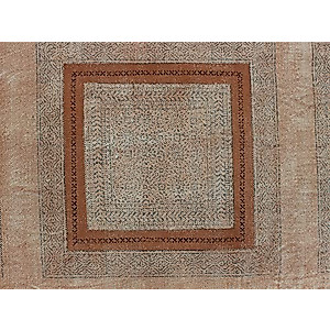 Casavani Hand Block Printed Cotton Dhurrie Bordered Brown & Beige Area Rug Doormat Floor Rug Indoor Area Rugs for Bedroom Living Room Laundry Room 10x18 Feet