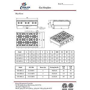 NSF Commercial Natural Gas Range/Hot Plate (2 Burner)