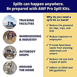 AWF PRO 20 Gallon Universal Spill Kit - 59 Pieces. Perfect for Absorbing Spills of Oils, Coolants, Solvents, & Water. Includes 20g DOT Approved Drum, Universal Socks, Pads & Pillows, & Accessories