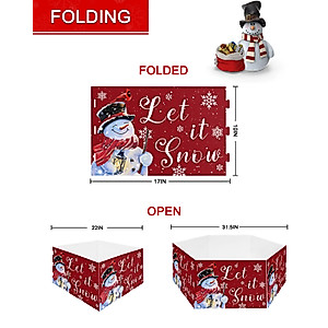 Snowman Bird Christmas Tree Collar Tree Box Stand Cover,Artificial/Pencil/Silm/Skinny Tree Ring 6 Packs Collapsible Tree Skirt for Christmas Xmas Tree Decorations,Retro Christmas Red Snowflake 17"x10"