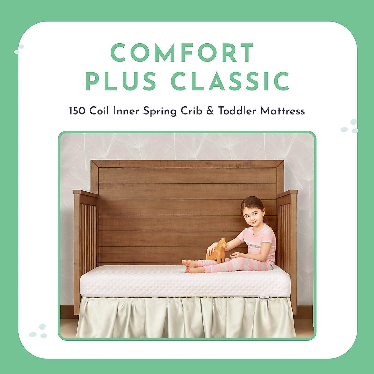 Evolur Comfort Plus Classic 150 Coil Inner Spring Crib & Toddler Mattress, Removable Soft Zipper Cover, Waterproof Greenguard Gold Certified