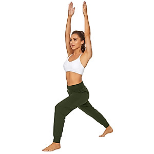 UEU Women's High Waisted Yoga Pants Super Soft joggers Loose Fitting Fit Juniors Workout Lounge Sweats Jogging Pants with Pockets(ArmyGreen,L)