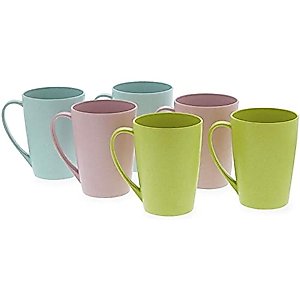 Okuna Outpost 6-Pack 12oz Wheat Straw Mugs, Dishwasher Safe Unbreakable Coffee Mug Set with Handles, Reusable Plastic Mug for Coffee, Tea, Milk, Warm Beverages (3 Colors, 4x3x4 in)