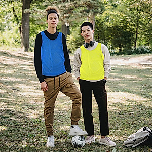 Super Z Outlet 12-Pack Nylon Mesh Team Practice Jerseys for Youth Sports (Blue/Yellow)